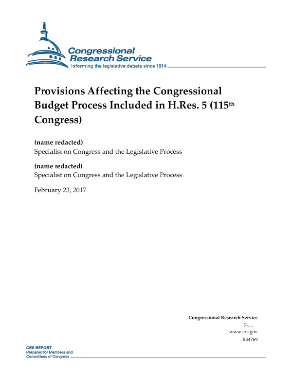 Provisions Affecting the Congressional Budget Process Included in H.Res ...