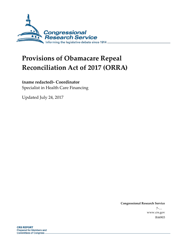 Provisions of Obamacare Repeal Reconciliation Act of 2017 (ORRA ...