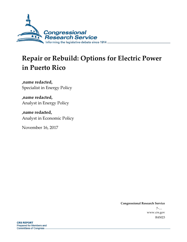 Repair or Rebuild: Options for Electric Power in Puerto Rico ...