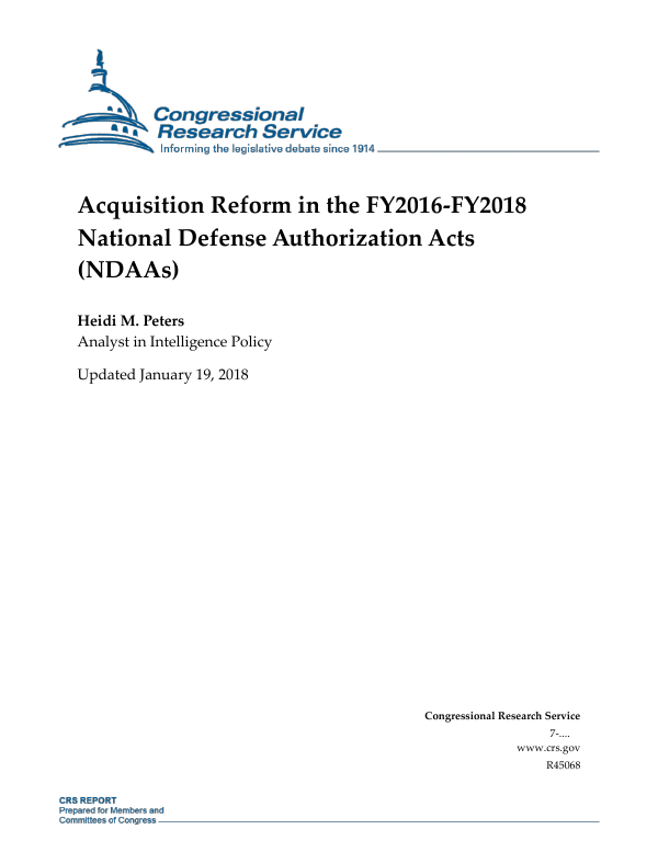 Acquisition Reform in the FY2016-FY2018 National Defense Authorization ...