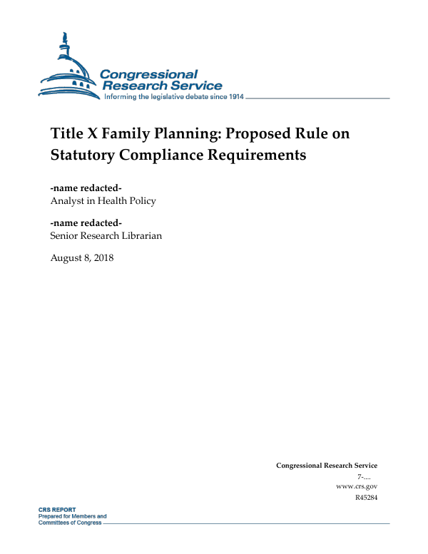 Title X Family Planning: Proposed Rule on Statutory Compliance ...
