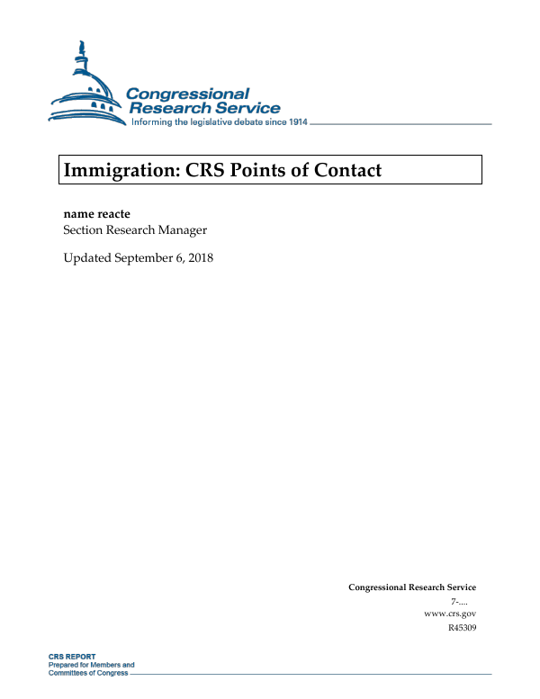 Immigration: CRS Points of Contact - EveryCRSReport.com
