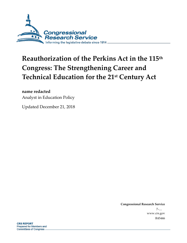 Reauthorization of the Perkins Act in the 115th Congress: The ...