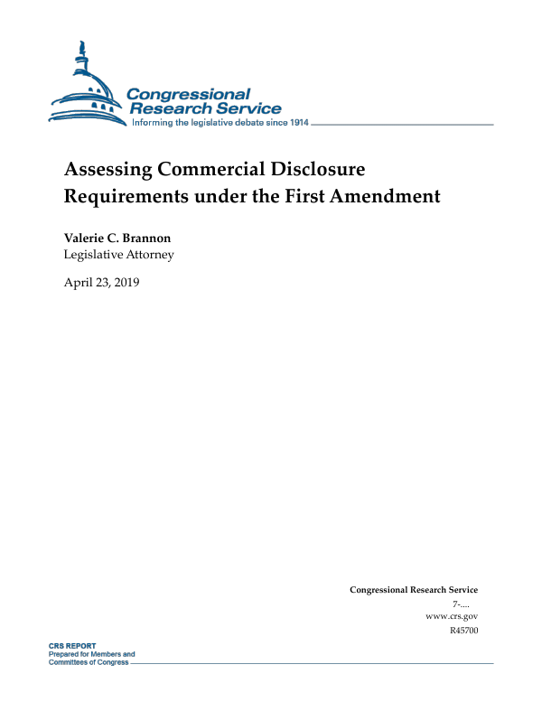 Assessing Commercial Disclosure Requirements under the First Amendment ...