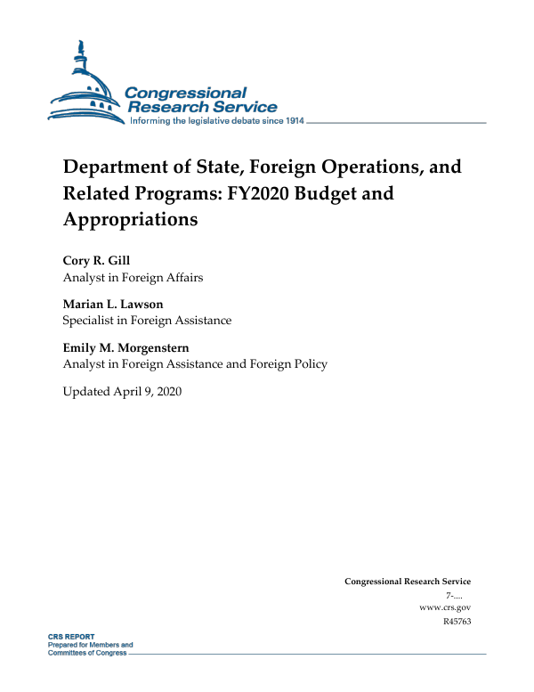 Department of State, Foreign Operations, and Related Programs: FY2020 ...