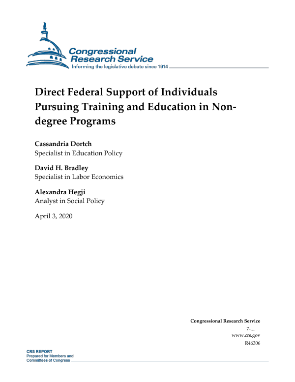 Direct Federal Support of Individuals Pursuing Training and Education ...