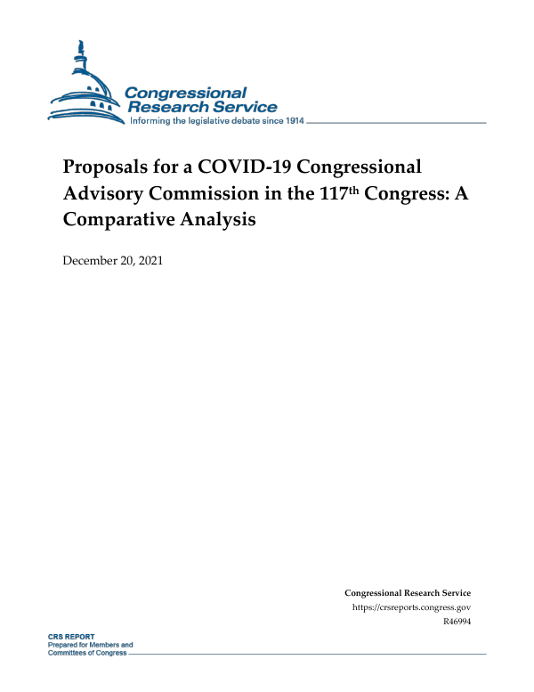 Proposals for a COVID-19 Congressional Advisory Commission in the 117th ...