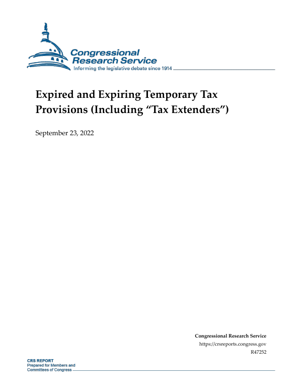 Expired and Expiring Temporary Tax Provisions (Including “Tax Extenders ...