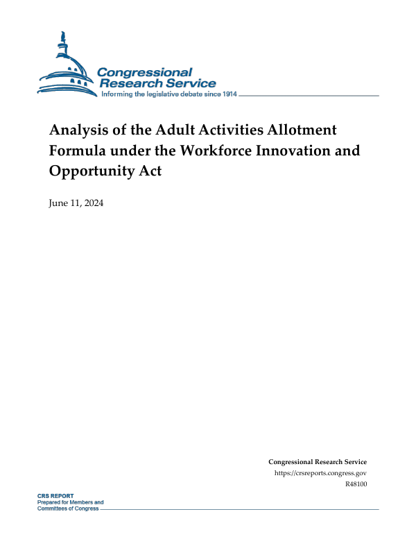 Analysis of the Adult Activities Allotment Formula under the Workforce ...
