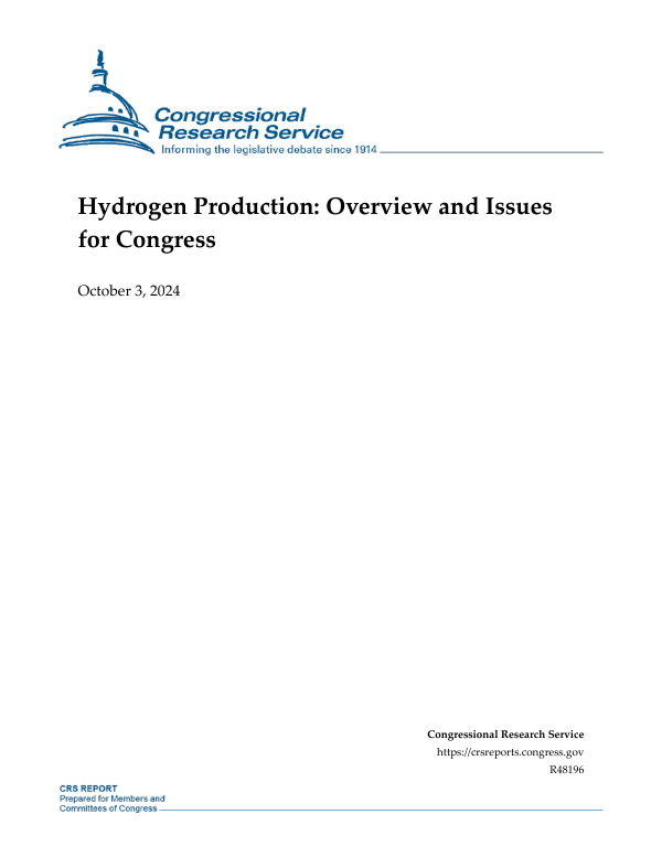 Hydrogen Production: Overview and Issues for Congress - EveryCRSReport.com