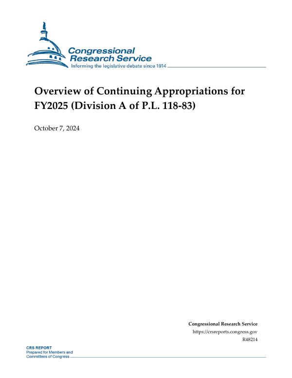 Overview of Continuing Appropriations for FY2025 (Division A of P.L ...