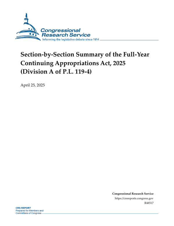 Section-by-Section Summary of the Full-Year Continuing Appropriations ...