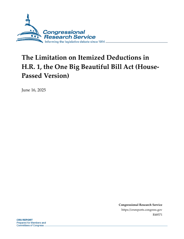 The Limitation on Itemized Deductions in H.R. 1, the One Big Beautiful ...