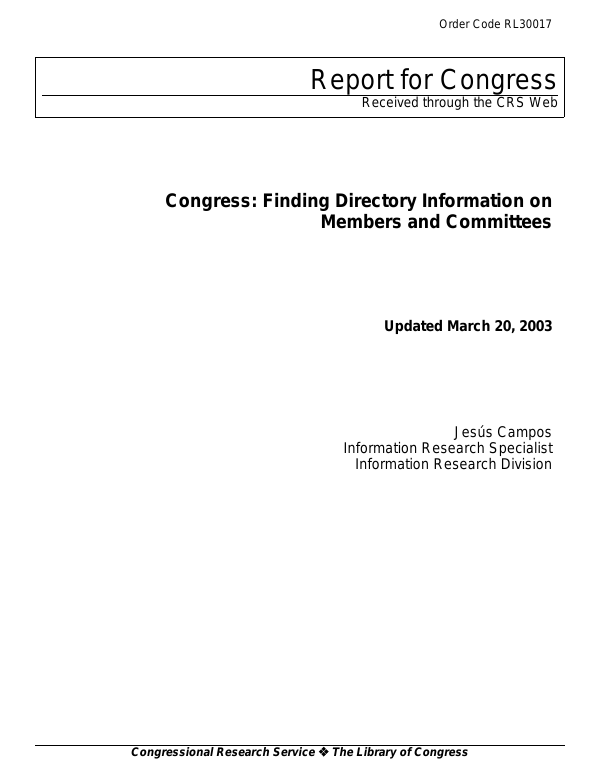 Congress: Finding Directory Information on Members and Committees ...