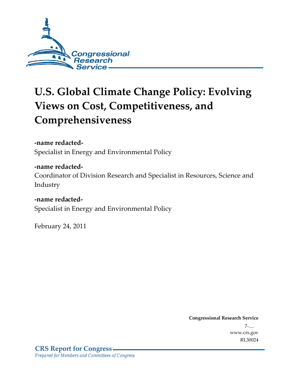 U.S. Global Climate Change Policy: Evolving Views on Cost ...