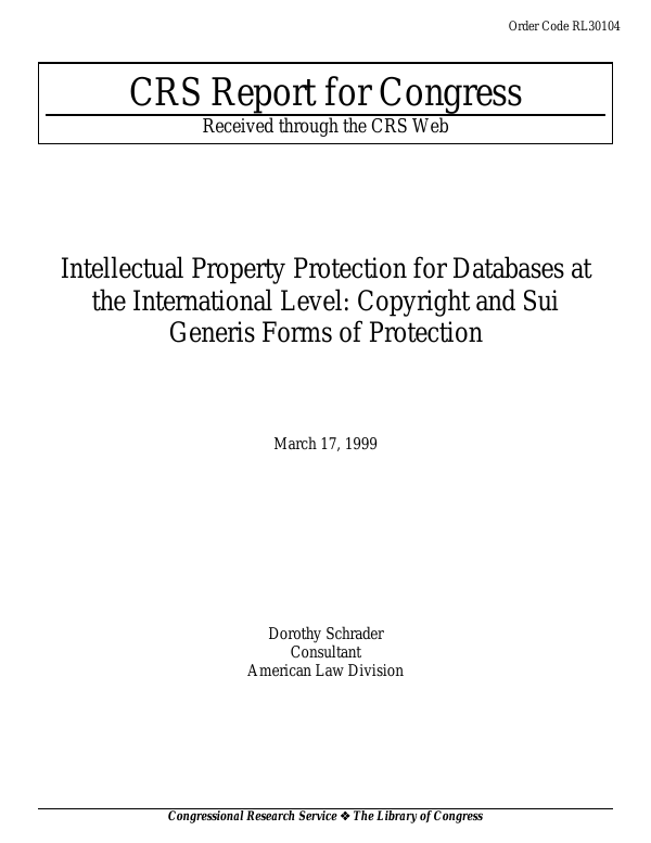Intellectual Property Protection for Databases at the International ...