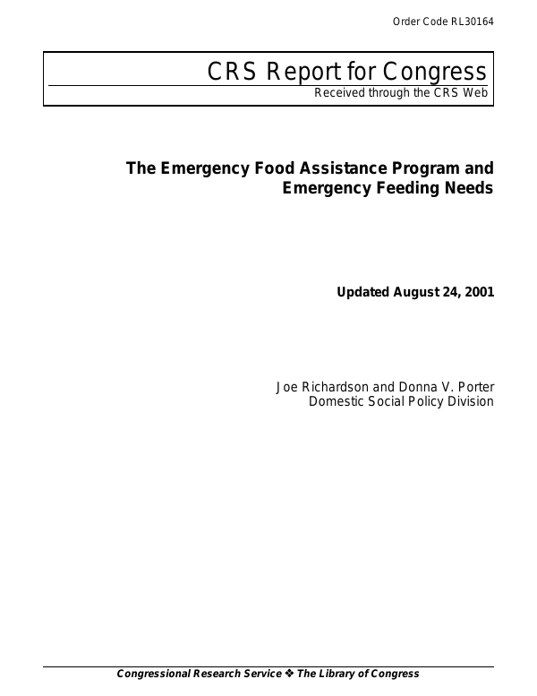 The Emergency Food Assistance Program and Emergency Feeding Needs ...
