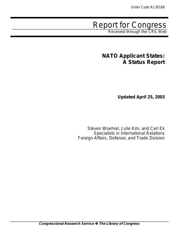NATO Applicant States: A Status Report - EveryCRSReport.com