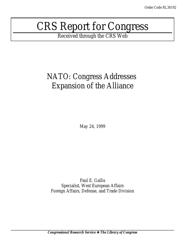 NATO: Congress Addresses Expansion of the Alliance - EveryCRSReport.com