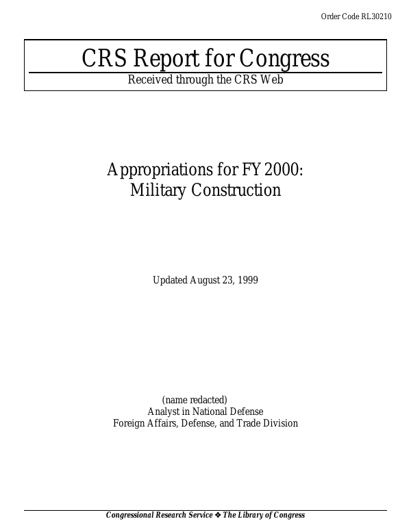 Appropriations for FY2000: Military Construction - EveryCRSReport.com
