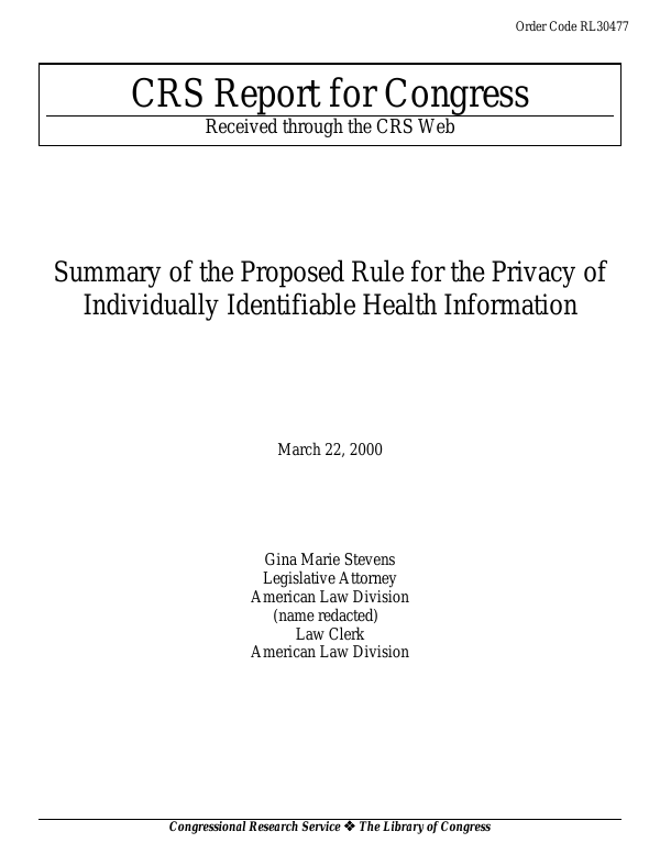 Summary of the Proposed Rule for the Privacy of Individually ...