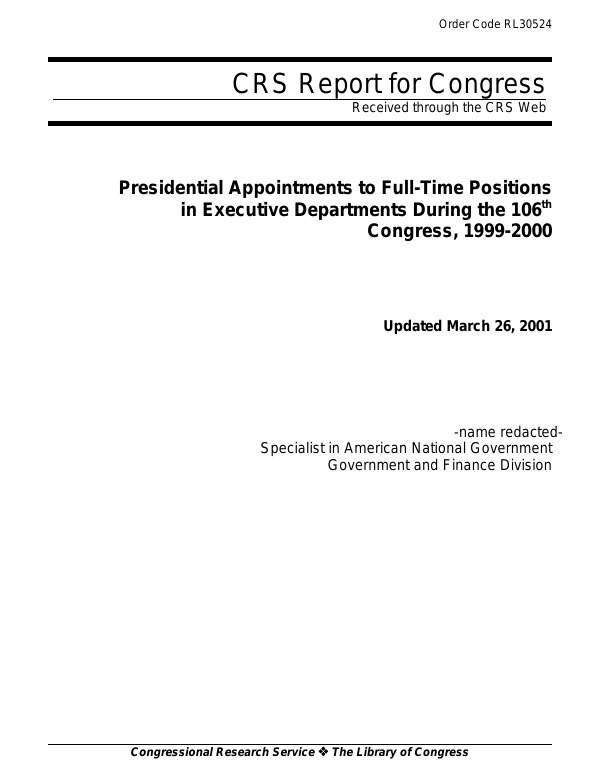 Presidential Appointments to Full-Time Positions in Executive ...