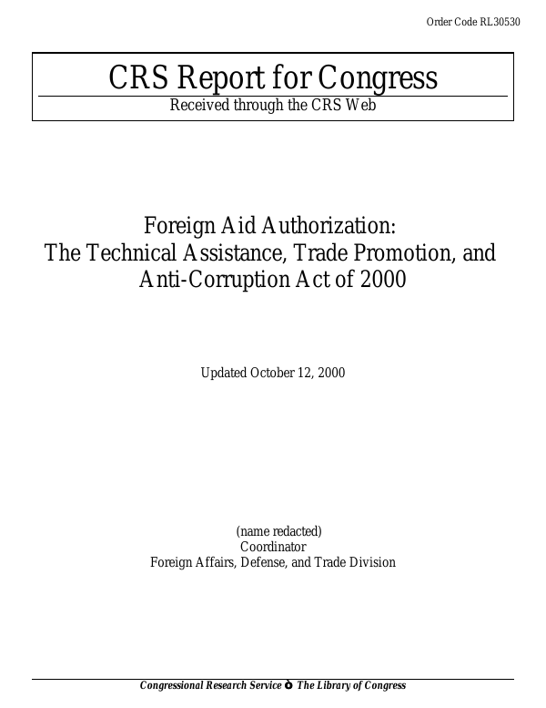 Foreign Aid Authorization: The Technical Assistance, Trade Promotion ...