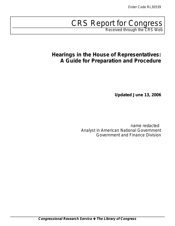 Hearings in the House of Representatives: A Guide for Preparation and ...