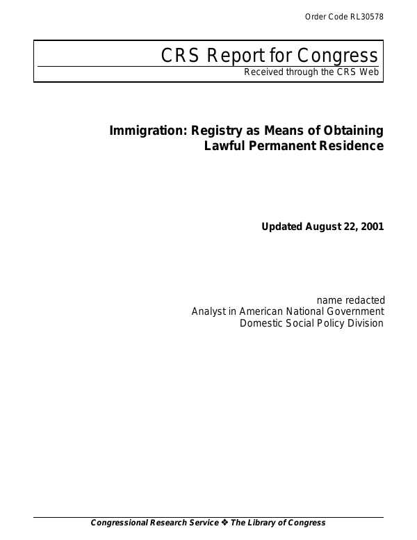 Immigration: Registry as Means of Obtaining Lawful Permanent Residence ...