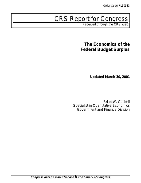 The Economics of the Federal Budget Surplus - EveryCRSReport.com