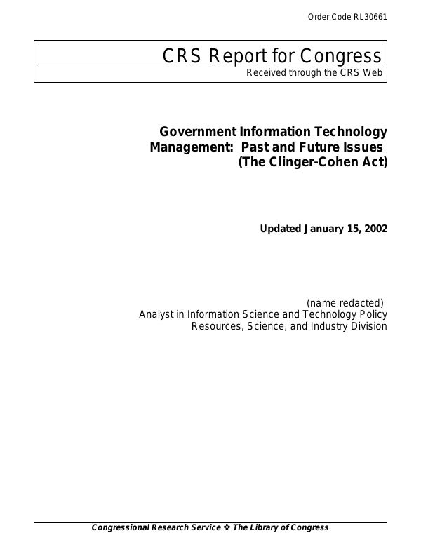 Government Information Technology Management: Past and Future Issues ...
