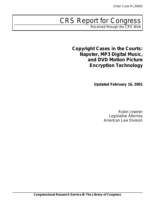 Copyright Cases in the Courts: Napster, MP3 Digital Music, and DVD ...