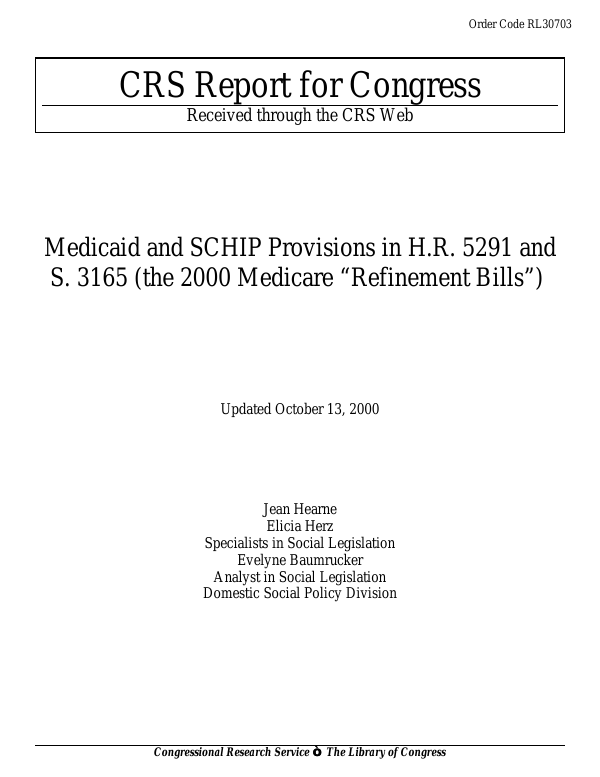 Medicaid and SCHIP Provisions in H.R. 5291 and S. 3165 (the 2000 ...