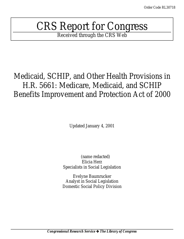 Medicaid, SCHIP, and Other Health Provisions in H.R. 5661: Medicare ...