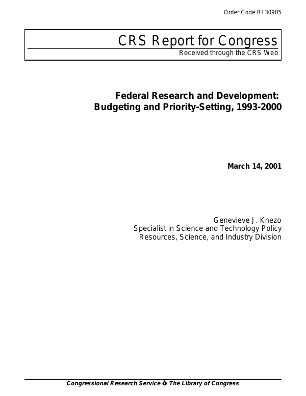 Federal Research and Development: Budgeting and Priority-Setting, 1993 ...