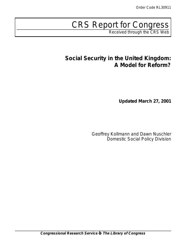 Social Security in the United Kingdom: A Model for Reform ...