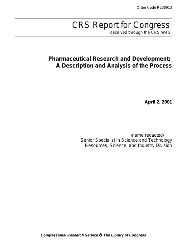 Pharmaceutical Research and Development: A Description and Analysis of ...