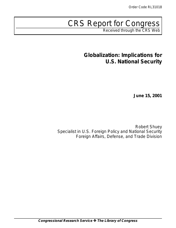 Globalization: Implications for U.S. National Security - EveryCRSReport.com