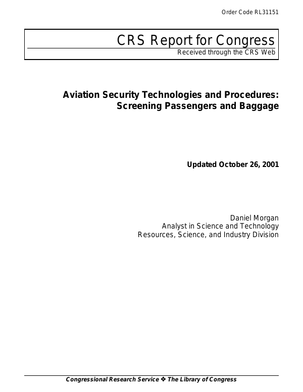 Aviation Security Technologies and Procedures: Screening Passengers and ...