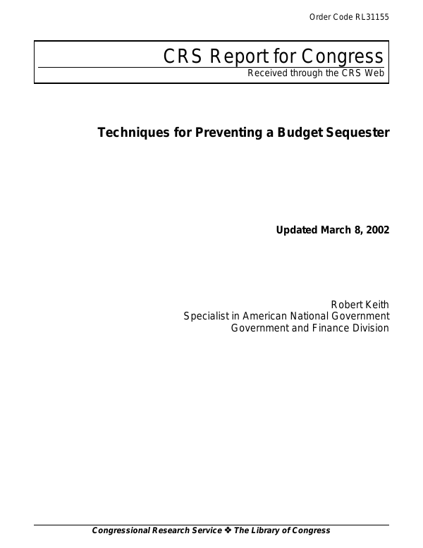 Techniques for Preventing a Budget Sequester - EveryCRSReport.com