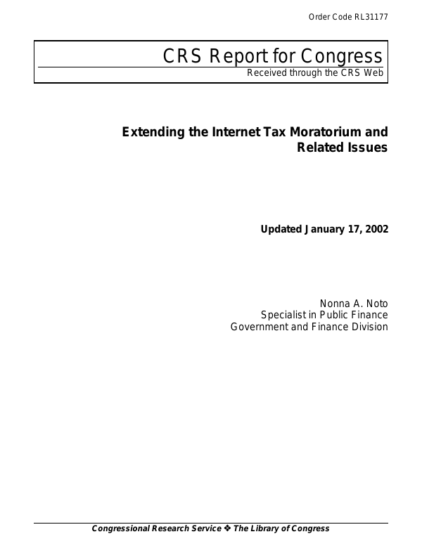 Extending the Internet Tax Moratorium and Related Issues ...