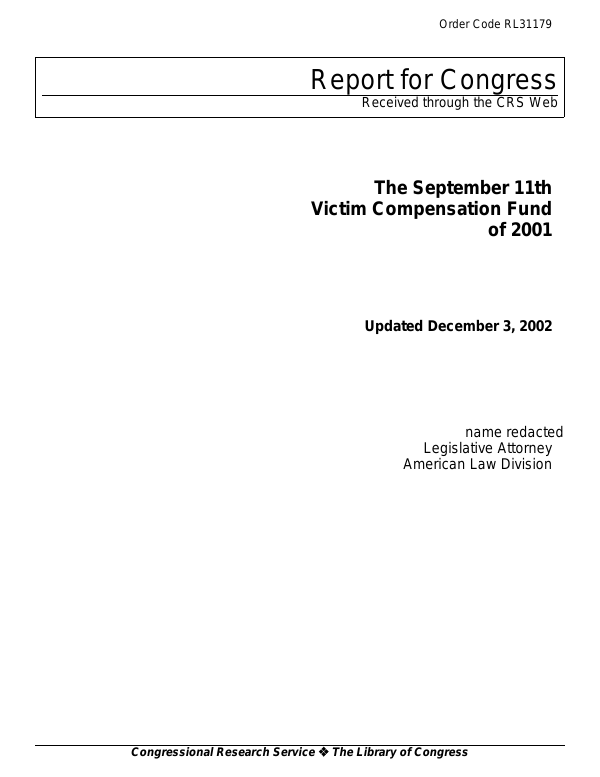 The September 11th Victim Compensation Fund of 2001 - EveryCRSReport.com