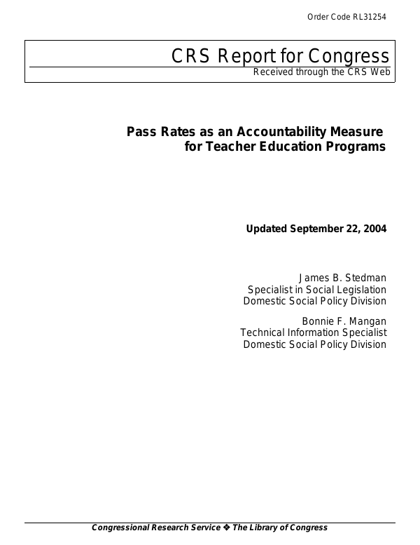 Pass Rates as an Accountability Measure for Teacher Education Programs ...
