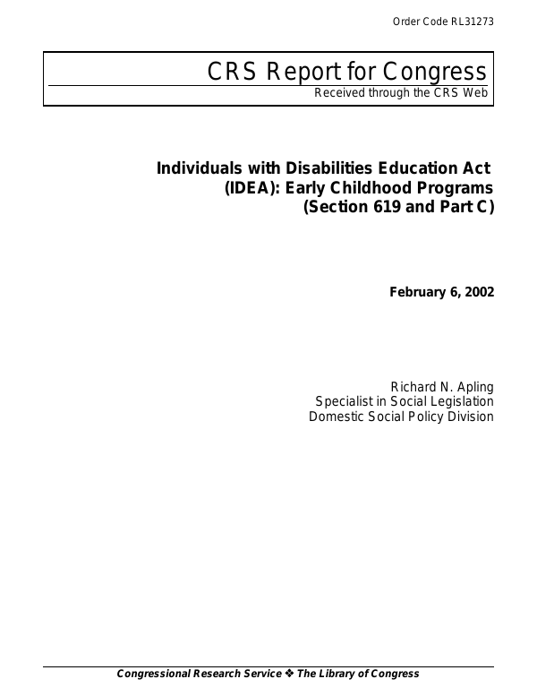 Individuals with Disabilities Education Act (IDEA): Early Childhood ...