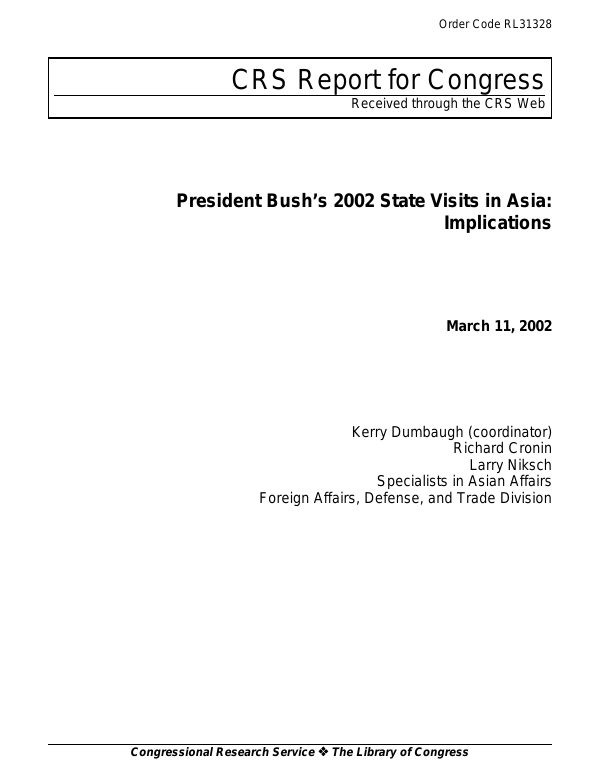 President Bush's 2002 State Visits in Asia: Implications ...