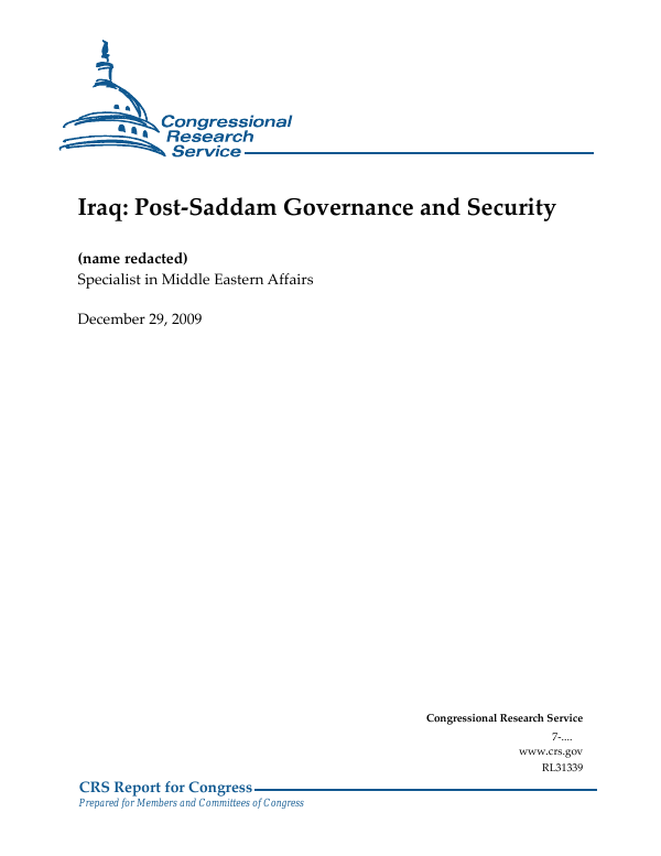 Iraq: Post-Saddam Governance and Security - EveryCRSReport.com
