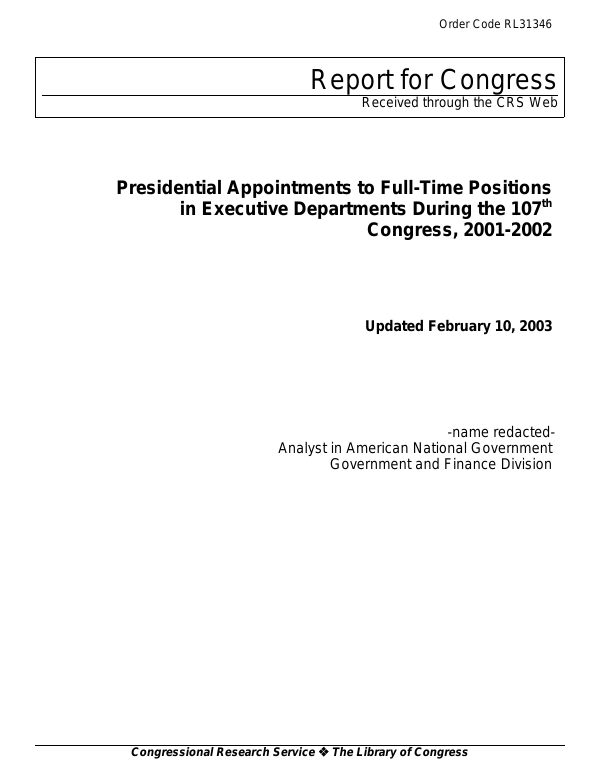 Presidential Appointments to Full-Time Positions in Executive ...