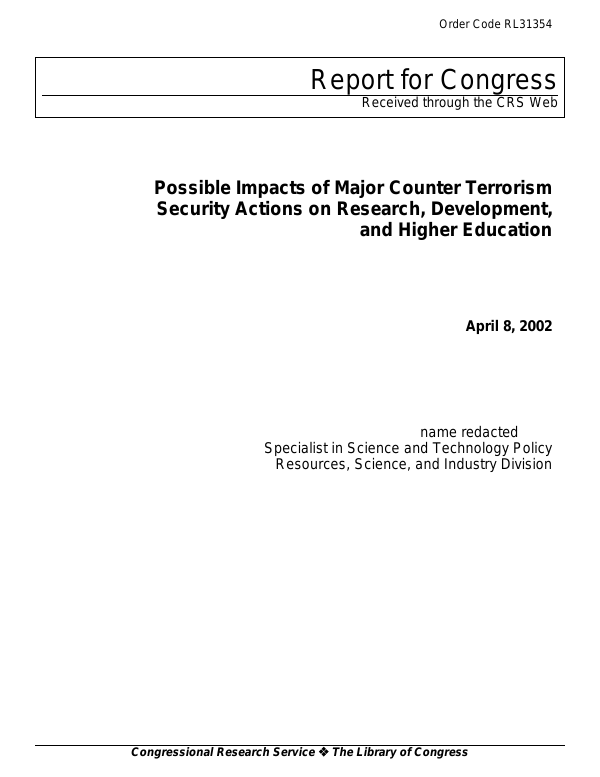 Possible Impacts of Major Counter Terrorism Security Actions on ...