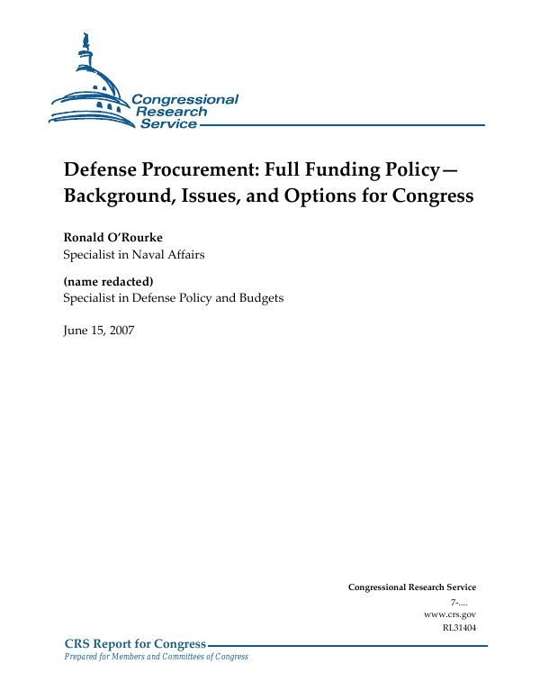 Defense Procurement: Full Funding Policy—Background, Issues, and ...