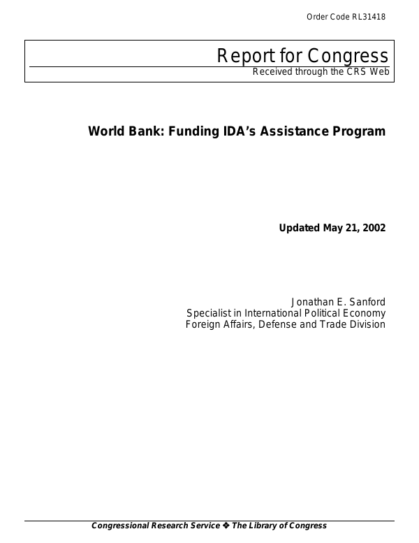 World Bank: Funding IDA’s Assistance Program - EveryCRSReport.com